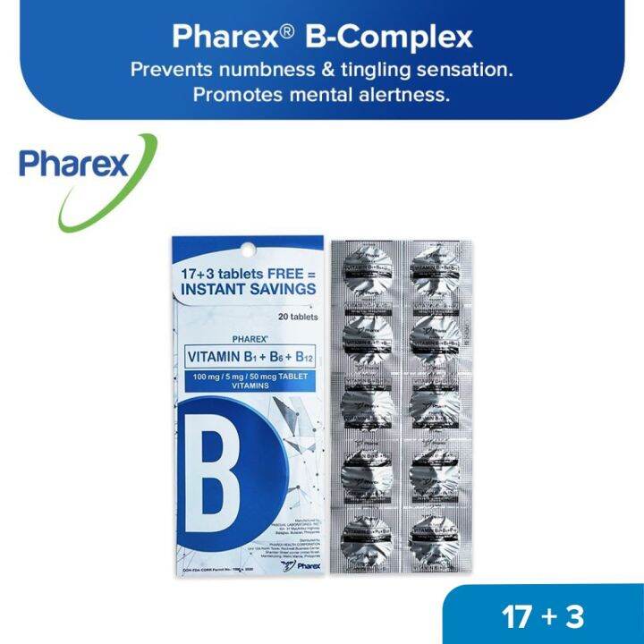 17 3 Pharex B Complex B1 B6 B12 Vitamins For Adult 100mg 5mg 50mcg