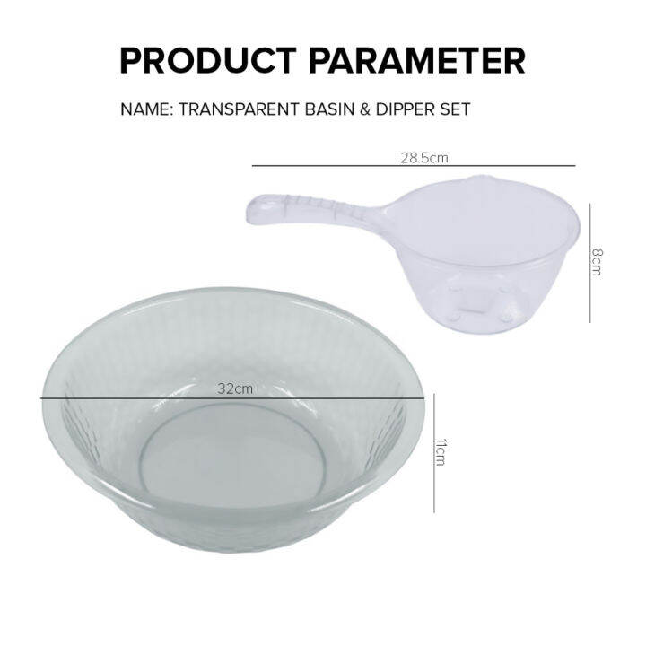 Activebae Multipurpose BASIN AND WATER DIPPER SET Transparent PET ...