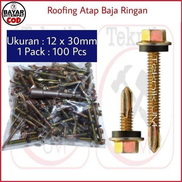 BAUT BAJA RINGAN ATAP ROOFING 12 X 30mm 3 CM - BONUS MATA SOCK KEPALA ...