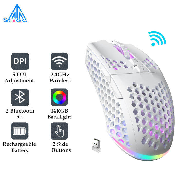 Solakaka SM600 Three-mode wireless game mouse RGB backlight rechargeable 5-DPI adjustable ...