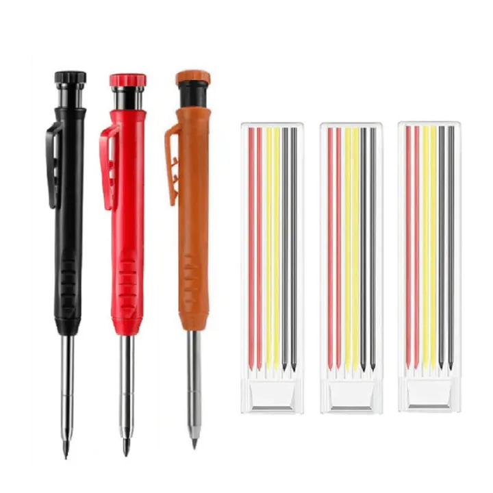 New Solid Carpenter Pencil Set with 7 Refill Leads, Built-in Sharpener ...