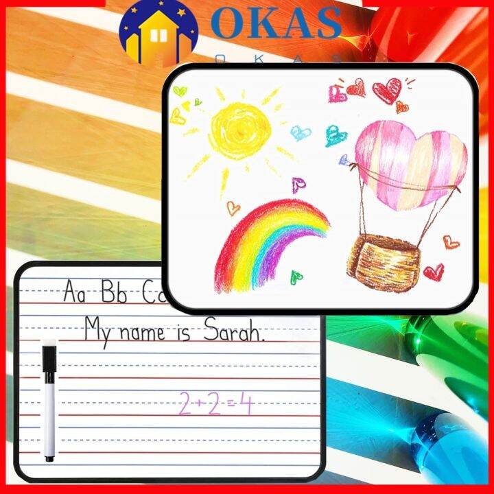 Whiteboard A4 29x21CM Reusable red and blue lines for children's ...