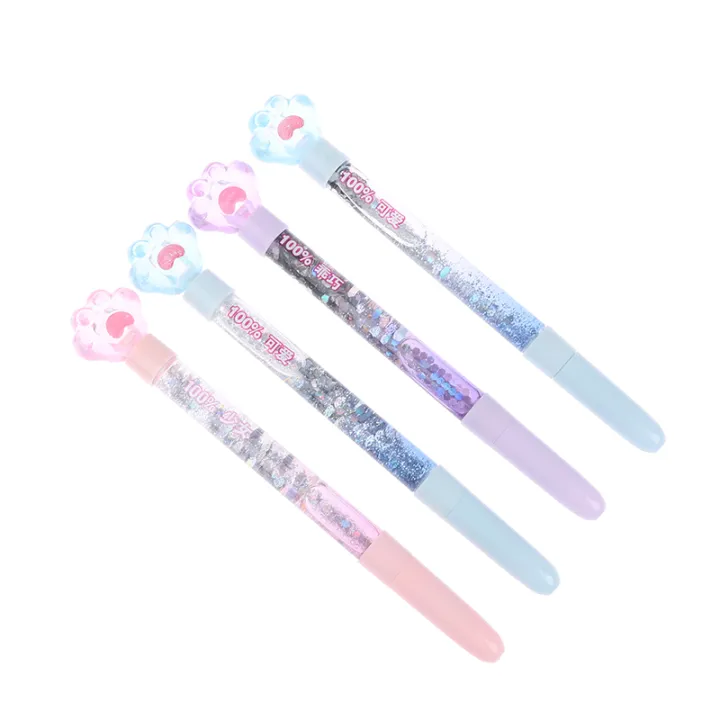 Creative Cute Cartoon Cat Paw Gel Pen LED Crystal Drift Sand Glitter ...