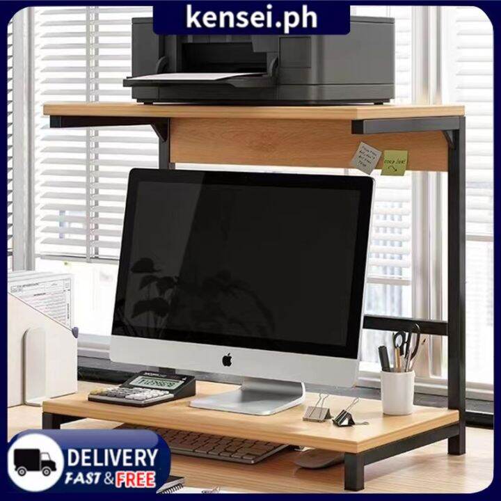 Computer Desk Stand With Printer Double Layers Wooden Monitor Stand ...