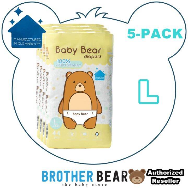 5 PACKS Baby Bear Diapers Open Tape Diapers - Size L (44pcs/packs) 9 ...