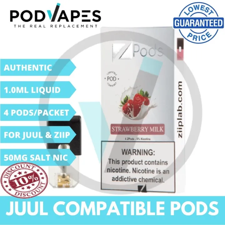 PODVAPES ZiiP J Pods – Strawberry Milk Ziip and Juul Compatible Pods 5 ...