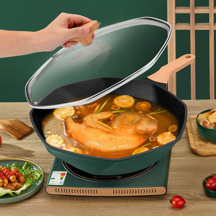 Kaisa Villa 32CM Wok Pan with Glass Lid Non-stick Frying Pan | Lazada PH