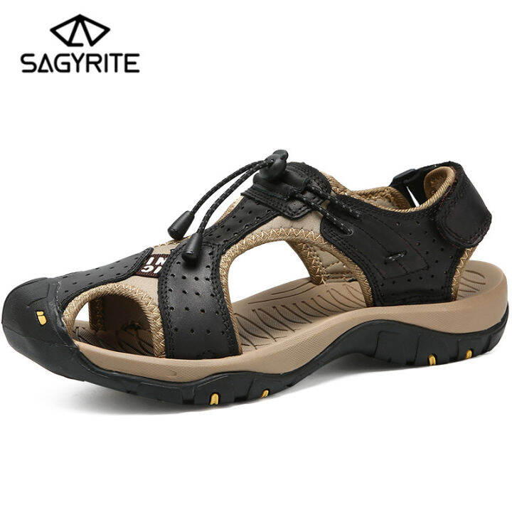 Sagyrite Big Size 38 48 Sandals For Men Leather Mens Sandals Summer Outdoor Hiking Sandals For
