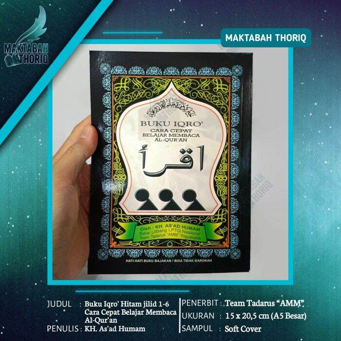 BUKU IQRO Hitam BESAR Ukuran 15x20,5cm - Kertas Koran - Soft Cover ...