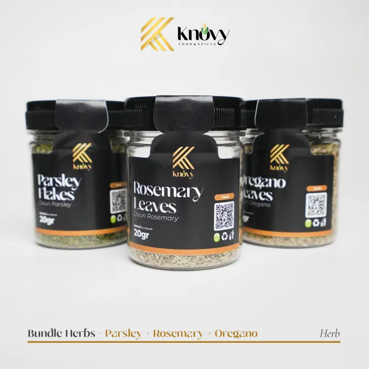 KNOVY Paket Bundle 3 Bumbu Dapur Eropa Parsley Flakes 20Gram + Rosemary ...