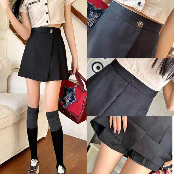 High Waist Pleated Skirts Uniform Wrapped Buttocks Slim A-line Solid Color Suit Skirts (With ...