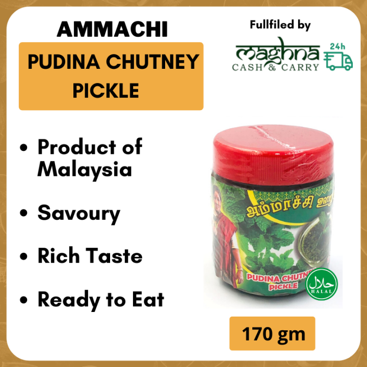 Ammachi Homemade Pudina Chutney Pickles (Acar Pudina) - 1 Bottle (170 ...