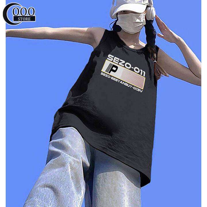 เสื้อกั๊กแขนกุดสตรีสีทึบผ้าฝ้ายพิมพ์ตัวอักษร Oooo | Lazada.co.th