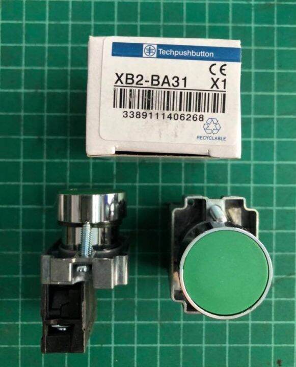 ekapab inter Green push button switch 1NO.ø22mm.XB2-BA31 สวิทช์ปุ่มกดสีเขียว1ปกติเปิด 600V./10A ...