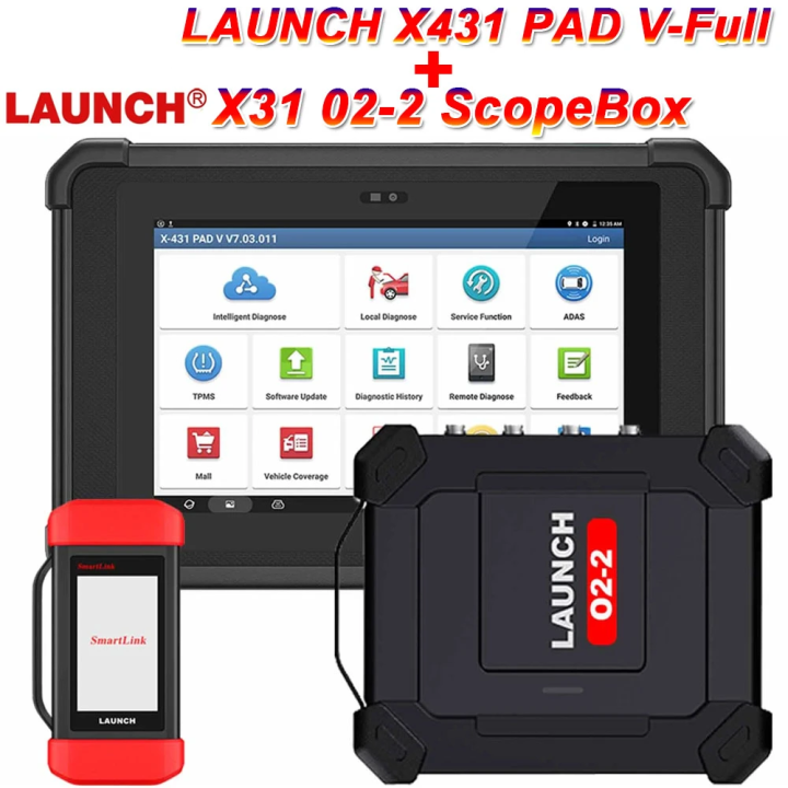 LAUNCH X431 PAD V & O2-2 Oscilloscope Scopebox J2534 CAN FD Online ECU ...