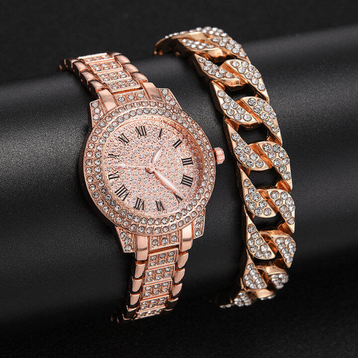 Trendy Roman digital luxury diamond inlaid Cuban bracelet paired with ...