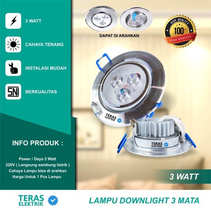 Lampu Plafon Downlight 3 mata / lampu led downlight 3 watt / Downlight ...
