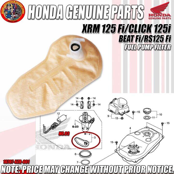 XRM 125 Fi/CLICK 125i/BEAT Fi/RS125 Fi FUEL PUMP FILTER (GENUINE: 16707 ...