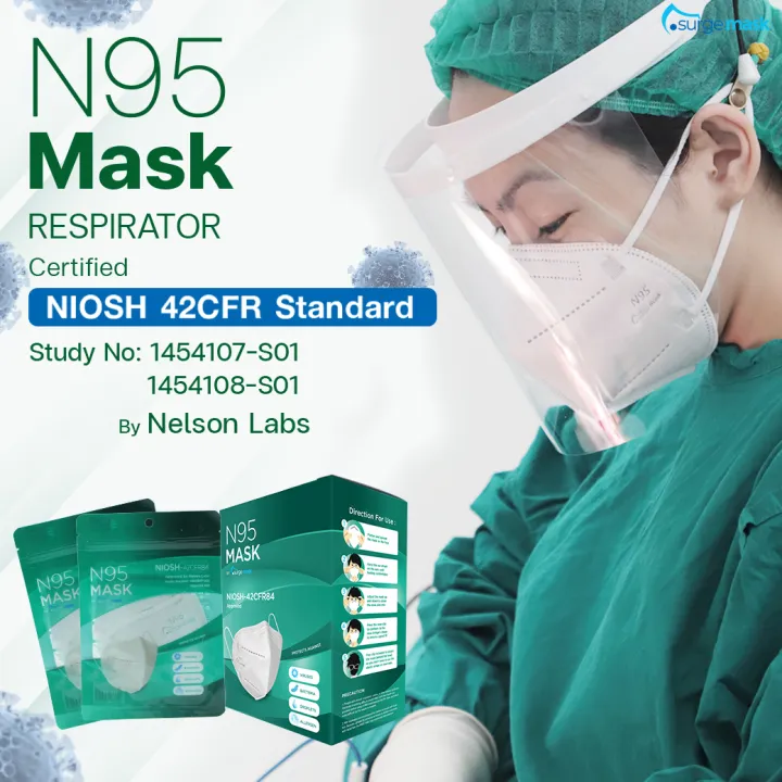 N95 Mask by Surgemask Certified by NIOSH-42CFR84 ประสิทธิภาพในการกรองสูงที่สุด*แบบกล่อง | Lazada ...