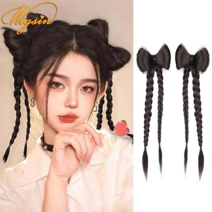 Y2k Wig Braid Female Ponytail Sweet Cool Bow Ball Head Natural Twists ...