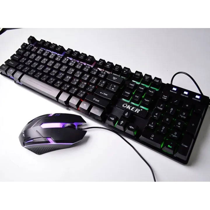 Oker KM-6120 คีย์บอร์ดเรืองแสง+Mouse GAMING มีไฟ | Lazada.co.th