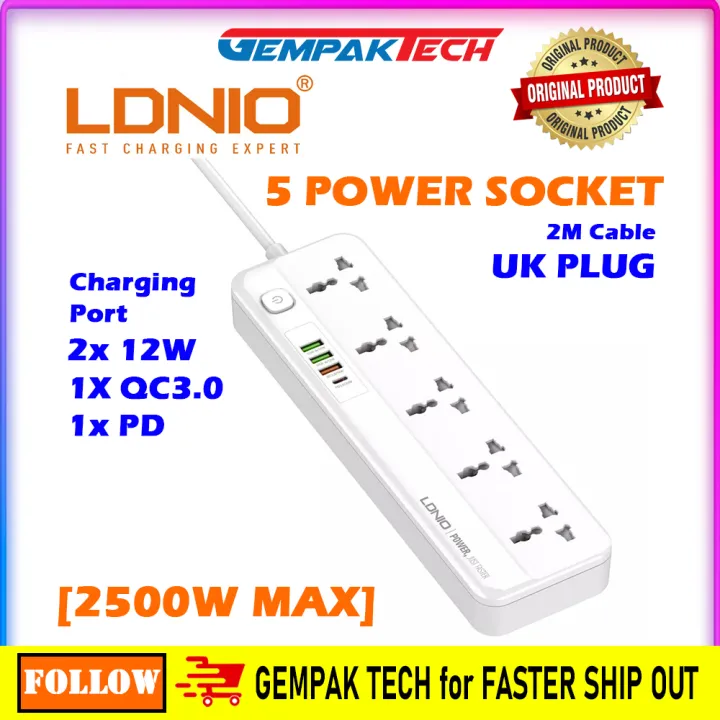 LDNIO SC5415 5 Universal Power Sockets with Fast Charging PD+QC 3.0 USB ...