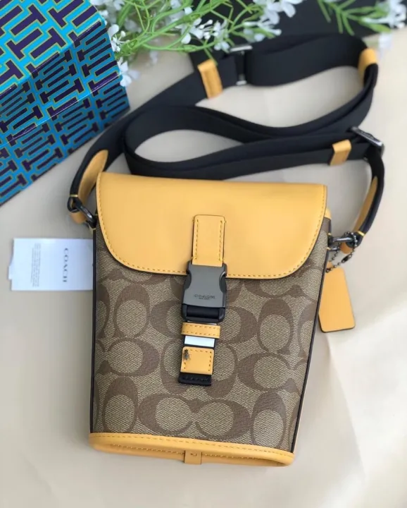 Coach C3134 Track Small Flap Crossbody Bag in Khaki Signature Coated ...