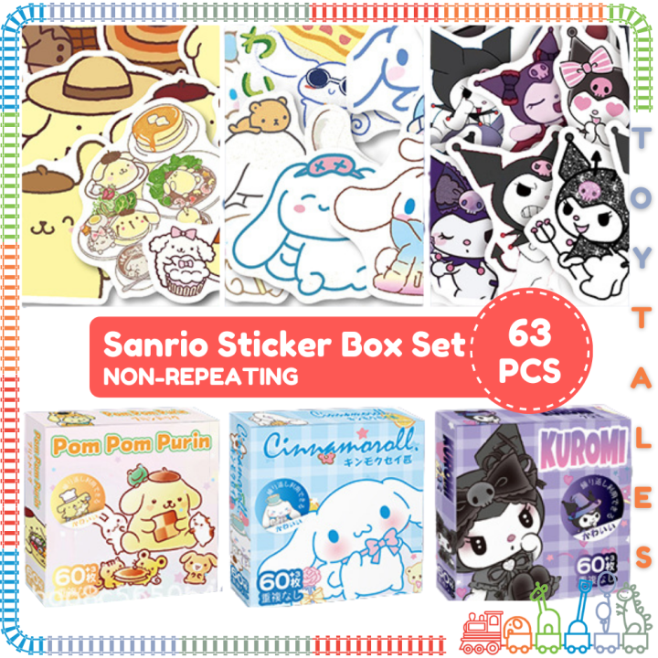 SANRIO STICKER Box Set Kuromi Cinnamoroll Pompompurin Waterproof Kids ...