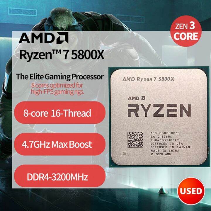 Used AMD Ryzen 7 5800X R7 5800X 3.8 GHz Eight Core sixteen Thread 105W CPU Processor L3 32M 100 ...
