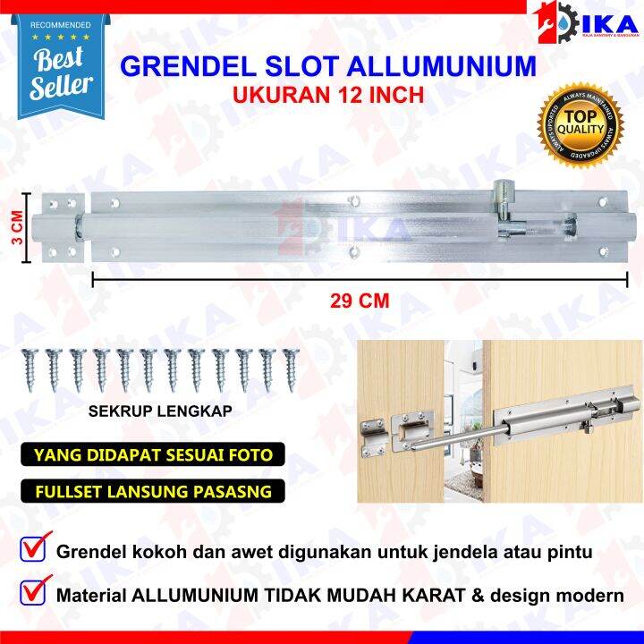 Grendel / Slot 12 inch panjang 25 cm KUALITAS TEBAL ALUMUNIUM ANTI ...