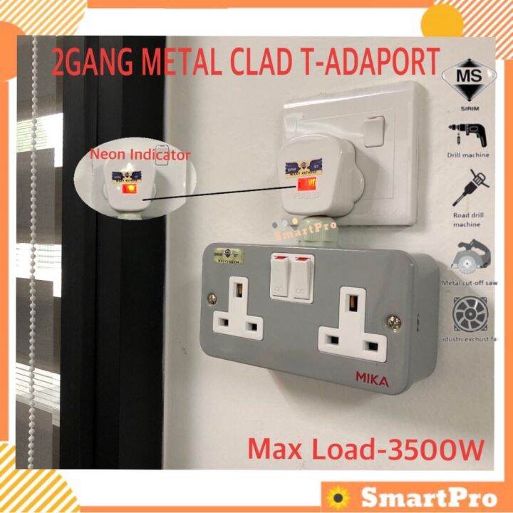 New Sale Heavy Duty 2 Gang Metal Clad Switch Socket Outlet T-Adaport ...