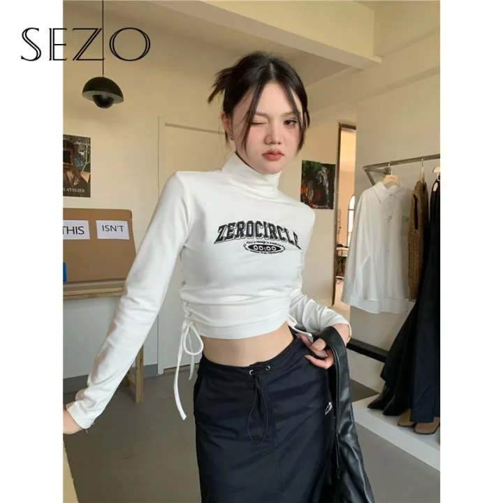 SEZO เสื้อยืดแขนยาวคอสั้นเกาหลีสำหรับผู้หญิง | Lazada.co.th