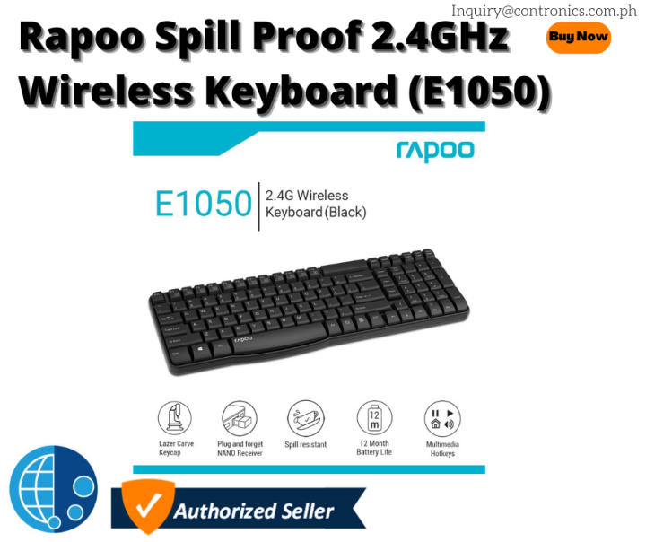 Rapoo Spill Proof 2.4GHz Wireless Keyboard (E1050) | Lazada PH