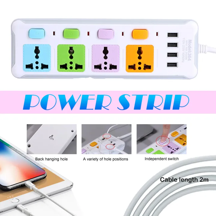 Universal Outlet Power Strip Socket Power Extension Cord 5M/2M 10A 110 ...
