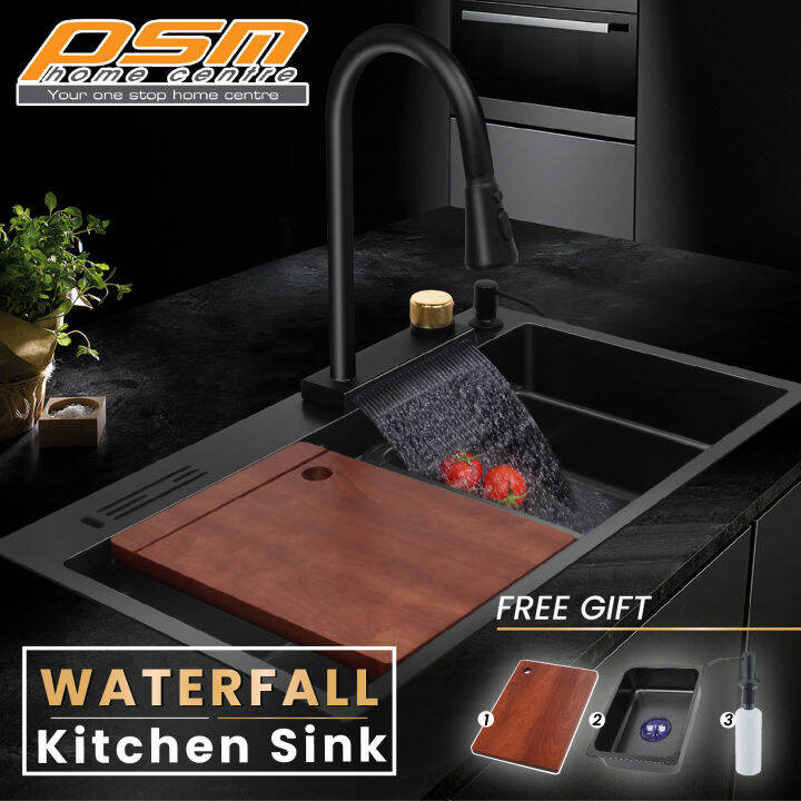STAINLESS STEEL 304 WATERFALL FLYING RAIN NANO BLACK GOLD 75CM / 80CM ...