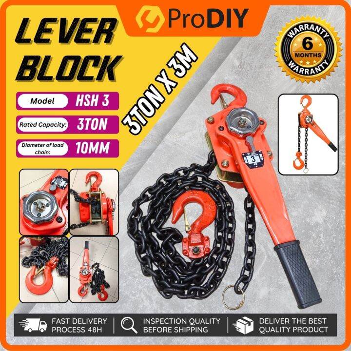 Lever Block 3Ton x 3M Hand Operated Lever Hoist Manual Chain Hoist Construct Block Heavy Duty ...