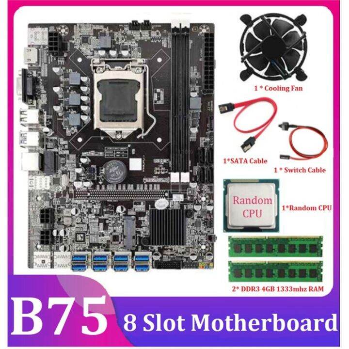 B75 BTC Mining Motherboard LGA1155 8XPCIE USB3.0 Random CPU+2XDDR3 4GB ...