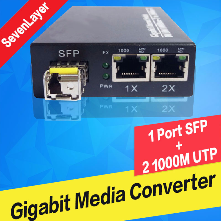 1 Pair Fiber Optical Media Converter 1 Port SFP to 2 RJ45 with 1 Pair LC/SC SFP Module 3/5/20 KM ...