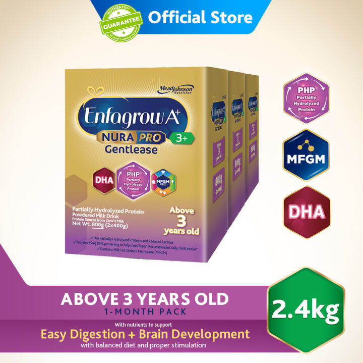 Enfagrow A+ Nurapro Gentlease 3+ 2.4kg (800g x 3) Powdered Milk Drink for Kids Above 3 Years Old ...