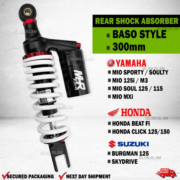 Rear Shock Absorber 300mm BASO STYLE WHITE and BLACK Mio Beat Click ...