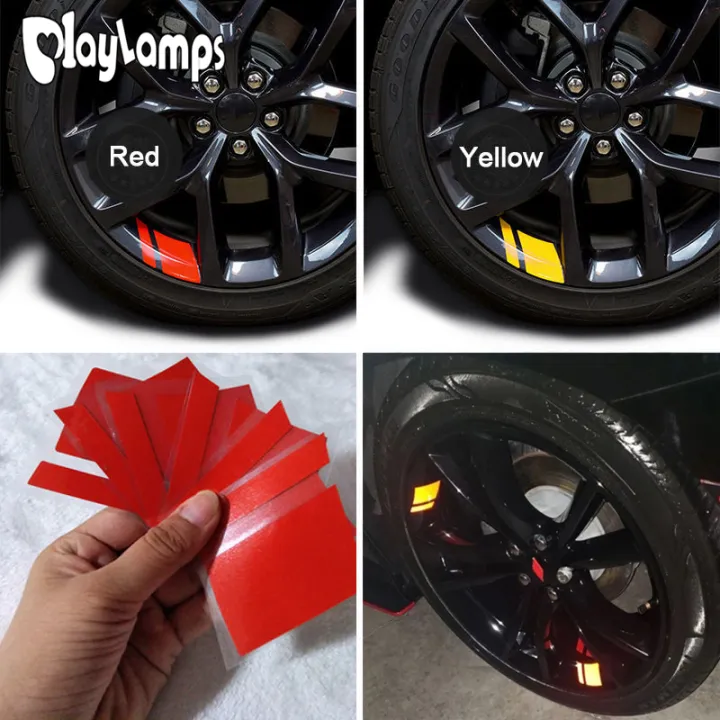 6Pcs Reflective Car Wheel Rim Vinyl Stickers Hash Mark Stripe Racing ...