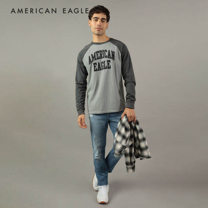 American Eagle Long-Sleeve Raglan Graphic Thermal T-Shirt เสื้อยืด ...