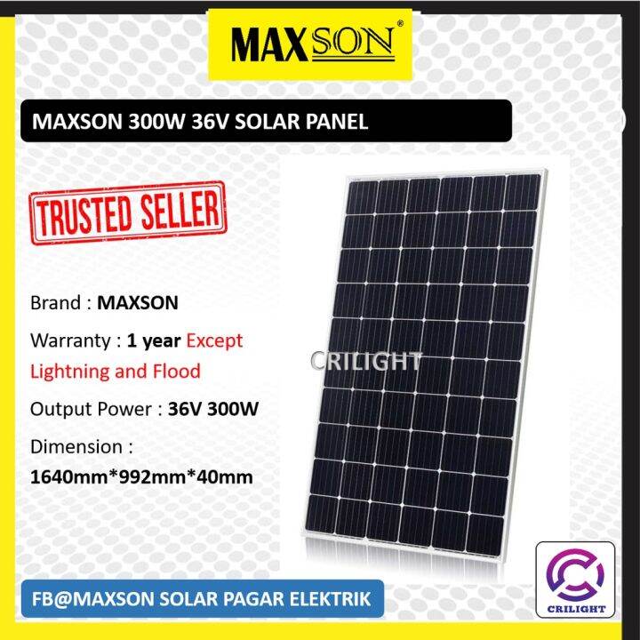 Crilight MAXSON 300W 36V Solar Panel MONOCYSTALLINE SOLAR pagar elektrik kegunaan rumah sumber ...
