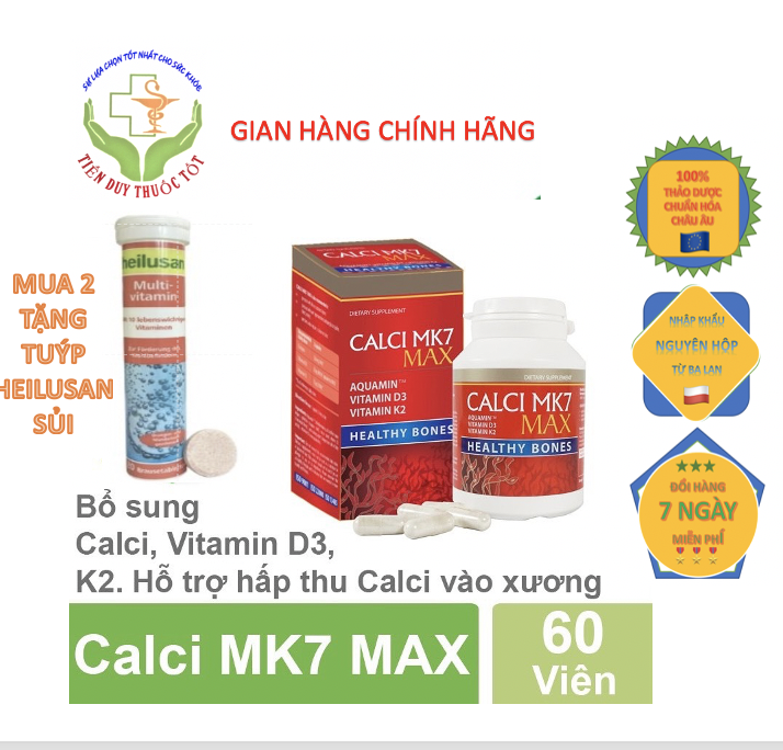 Calci MK7 Max - Viên uống bổ sung canxi tảo đỏ tự nhiên, vitamin D3, MK7 hộp 60 viên | Lazada.vn