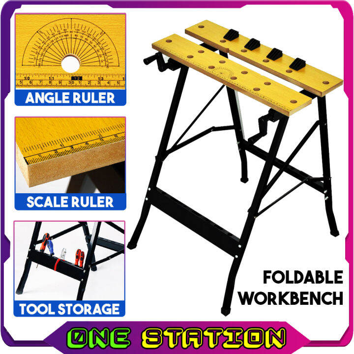 PORTABLE LIGHT WEIGHT FOLDABLE UNIVERSAL WORKBENCH WITH CLAMPS PEGS ...
