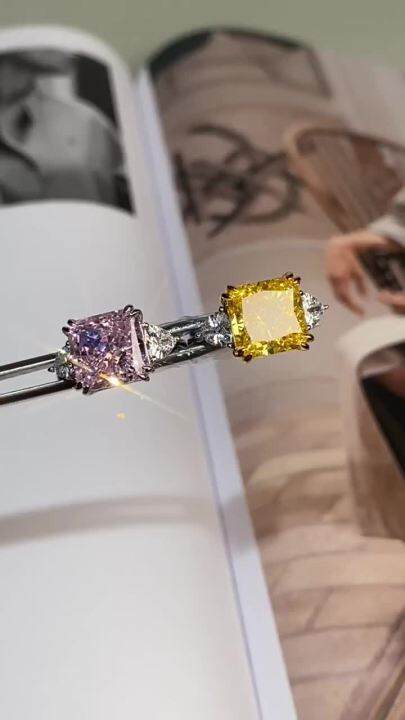 S925纯银戒指肥方公主粉钻雷迪恩切高碳钻戒爆品重工彩宝ins | Lazada.co.th