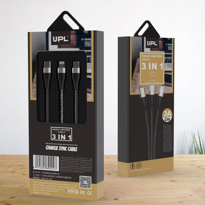 UPL L10 Micro/iPhone5/typeC 3in1 USB data cable fast quick charger USB ...