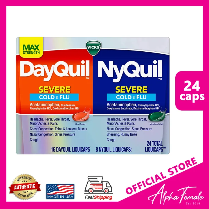 Vicks Max Strength Dayquil Nyquil Severe Cold & Flu for Headache, Fever ...