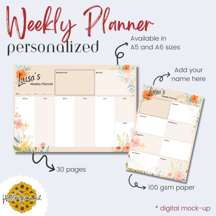 Personalized weekly planner 30pages notepad 100gsm tear away peach ...