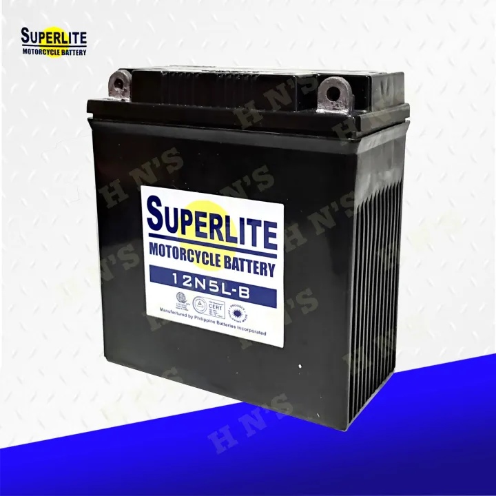 SUPERLITE 12N5L-BS Maintenance Free Motorcycle Battery ( 12N5-3B ...